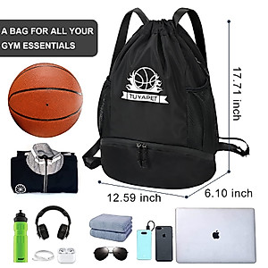 Tuyapet String Backpacks Drawstring Bag Waterproof Lightweight with Shoe Compartment Mesh Pockets Water Bottle Holder for Workout Gym Sports,Color Black