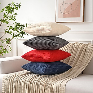 NAVIBULE Corduroy Throw Pillow Covers 18x18 Soft Decorative Pillow Covers Plain Dark Gray Throw Pillows for Couch Bed Sofa Pack of 2(18 x 18IN, Dark Gray)