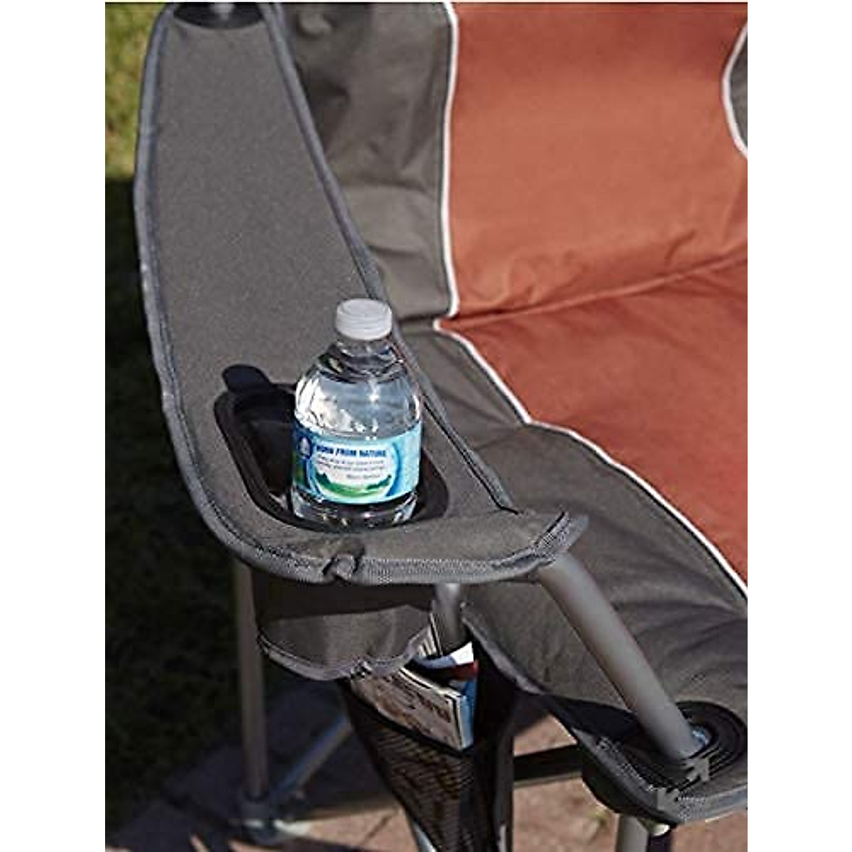 LivingXL 1000-lb. Capacity Heavy-Duty Portable Oversized Chair, Collapsible Padded Arm Chair with Cup Holders and Lower Mesh Side Pocket, Black