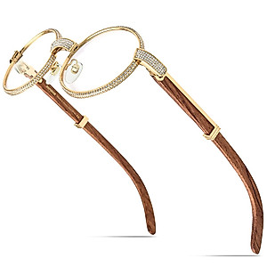 HEPIDEM 100% Really Buffalo Horn Handmade Glasses Frames Luxury 720pcs Diamonds Buffs Eyeglasses 7550179 (7550179 Wood Frame)