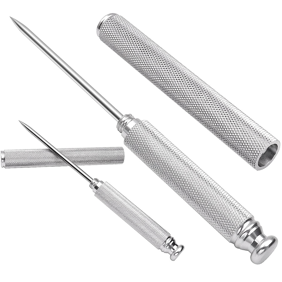 Stainless Steel Ice Picks Crushed Ice Tool With Safety Cover Bar Tools Ice Crushers Chisel Ice Cube Awl Sharp Cone With Non-Slip Handle (Silver)