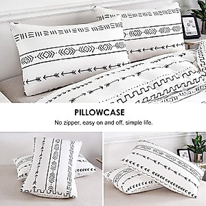 Gafance 3Pcs Black Stripe Printed Duvet Cover Aztec Twin Set, Southwest Bedding Ethnic Style Comforter Cover with Zipper Closure, Soft Bed Linen White Quilt Cover 68X90 inches & 2 Pillow Shams