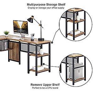 FATORRI L Shaped Computer Desk, Industrial Office Desk with Shelves, Rustic Wood and Metal Corner Desk for Home Office (Rustic Oak, 59 Inch)