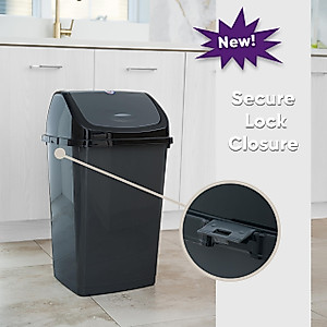 Superio Kitchen Trash Can 13 Gallon with Swing Lid, Plastic Tall Garbage Can Outdoor and Indoor, Large 52 Qt Recycle Bin and Waste Basket for Home, Office, Garage, Patio, Restaraunt (Grey/Black)