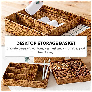Zerodeko Rattan Flatware Tray Kitchen Utensil Drawer Organizer Wicker Serving Basket Flatware Cutlery Organiser Tray Farmhouse Woven Cutlery Forks Holder Dividers