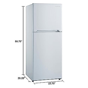 Magic Cool MCR10WI Apartment Refrigerator Freestanding Slim Design Full Fridge with Top Freezer for Condo, House, Small Kitchen Use, White