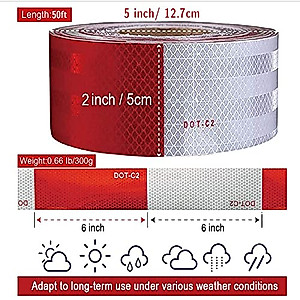 BUYMALLY Reflective Tape Outdoor Waterproof for Trailer - Dot Reflective Reflector Sticker Tape - Utility Trailer Truck Accessories - Red White Reflective Trailer Tape 2in*50Ft