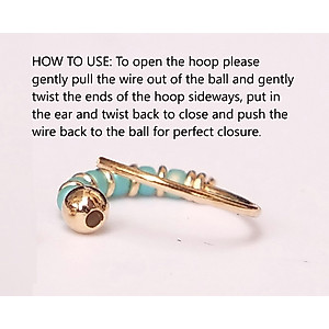 Handmade Gold Pair Small 10MM Cartilgae Helix Piercing Turquoise Beaded Hoop Earrings, Gold Plated over Sterling Silver Thin 22Gauge Beads Hoops for women, By Miya Jewelry