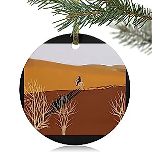 2023 Christmas Ornaments Ceramic Hanging Ornament,American Wild West Cowboy Riding Horse Xmas Tree Decorations for Holiday Party Home,Vintage Southwestern Desert Art Christmas Ornament Gift