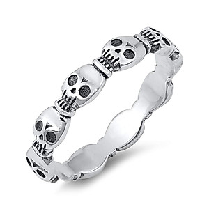 Spooky Interlocking Skull Skeleton Ring New .925 Sterling Silver Band Size 9