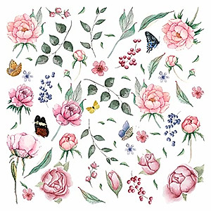 Peony Rub on Stickers, 6 x 6 inch Sheet - Dry Rub-On/Off Transfers Stickers for Furniture Scrapbooking Crafts Mixed Media Collage Art