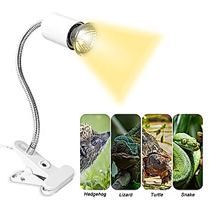 Dimmable 2-Pack White Adjustable Reptile Clamp Heat Lamp Fixture Holder with 3-Pack 30W Sun Basking Spot Lamp, Flexible Clamp Lamp Stand with Clip for Aquarium, Reptiles,Lizard, Turtle, Snake