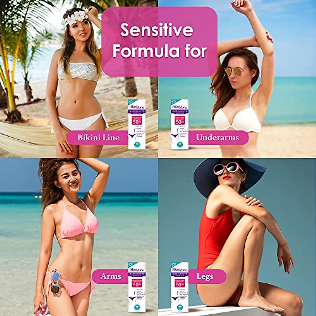 Bikini Zone Hair Growth Inhibitor - Cream to Help Stop Hair Growth for Face, Legs, Lips & Chin - Reduces Hair Density & Length - Painless Hair Inhibitor & Moisturizer After Waxing & Shaving (1 oz)