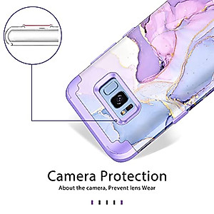 Miqala for Galaxy S8 Case,Marble Design Three Layer Heavy Duty Shockproof Hard Plastic Bumper +Soft Silicone Rubber Protective Case for Samsung Galaxy S8,Purple