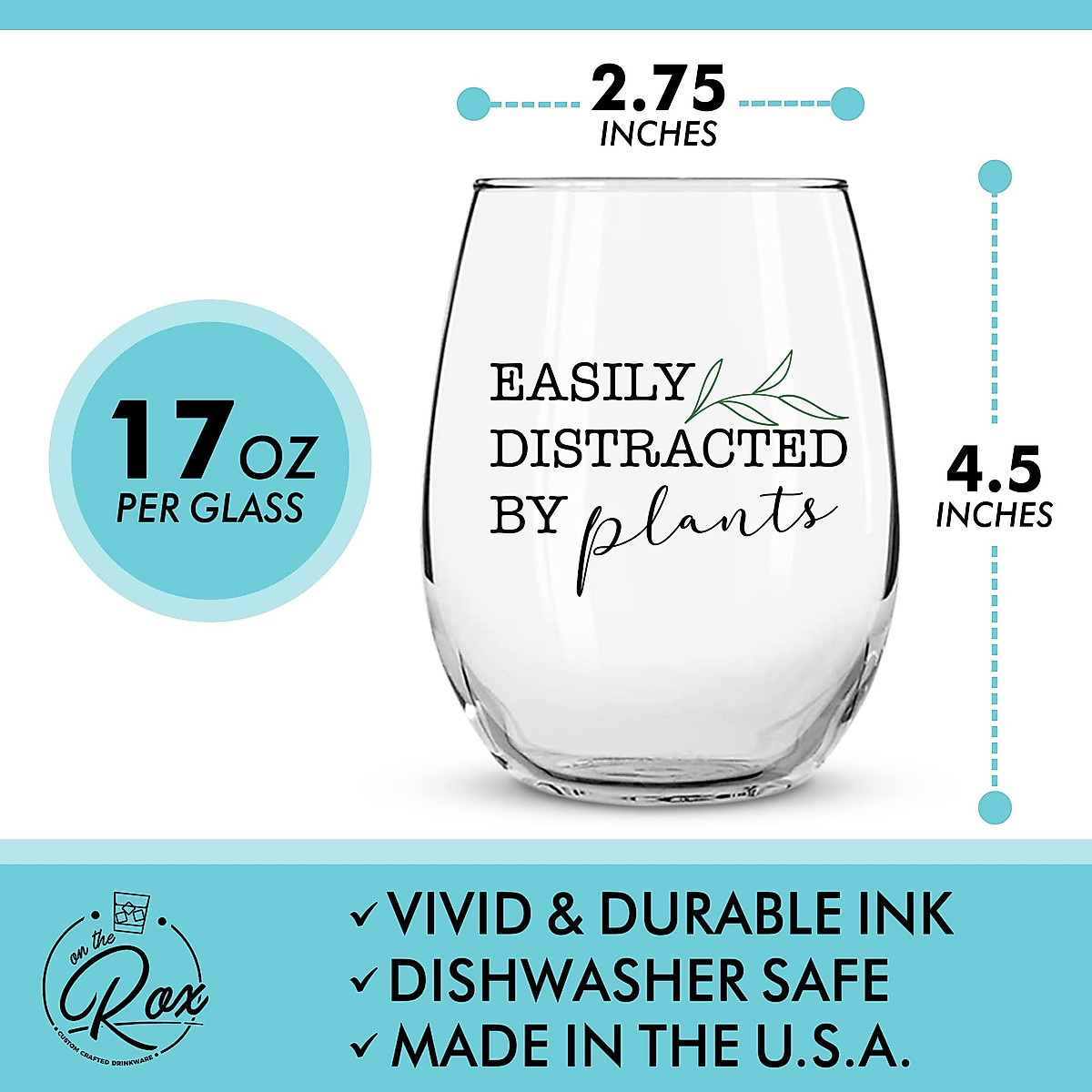 On The Rox Drinks Plant Lady Succulent Cactus Gifts for Women- Set of 2 Funny Wine Glasses 15oz (Easily Distracted by Plants - S**c It)