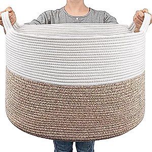 Goodpick Large Cotton Rope Basket, 83L Big Woven Storage Basket, Blanket Organizers and Storage, Baby Nursery Laundry Basket, Extra Large Toy Bin for Storage, 21.7 x 13.8 inches