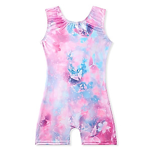 EQSJIU 2 Packs Leotard for Girls Gymnastics Mermaid Butterfly Sparkle Biketards with Shorts Kids Sleeveless Unitard One-Piece Dancewear 4t 5t 4-5t
