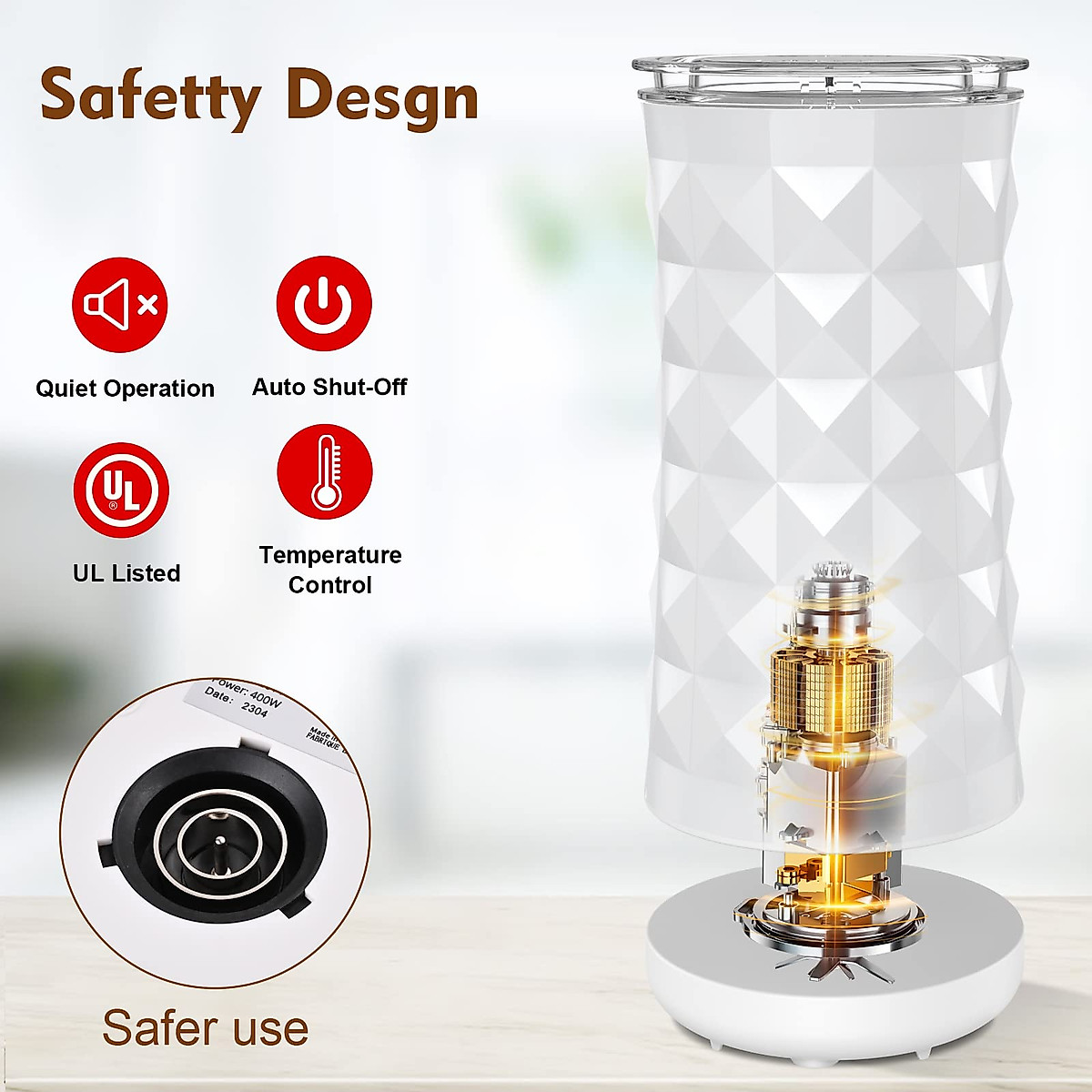 Milk Frother Electric Coffee Steamer Frother with 4 in 1 Quiet Operation,Effortless Foam,Unique Diamond Design,Temperature Control, and Auto Shut-Off Perfect for Coffee Lovers(white)