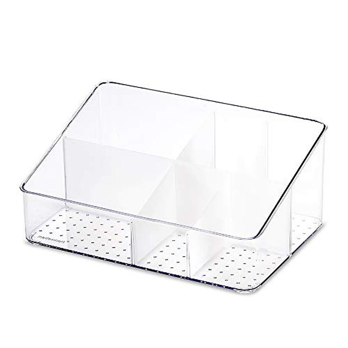 Madesmart 6-Compartment Angle Storage Bin for Bathroom Organization, Plastic Bathroom Storage Bin with Open Top Design, Frost