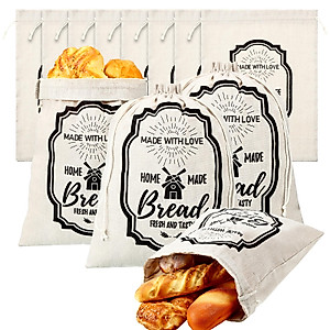 Vesici 8 Pcs Large Linen Bread Bag for Homemade Bread Reusable Bread Container and Saver Drawstring Bread Storage Bags Unbleached Bread Storage Container Keeper for Bakery 12" x 15" (Stylish Style)