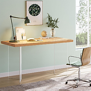 Tribesigns Computer Desk, Modern Home Office Desks, 55 Inch Sturdy Wood Laptop Writing Table, Suspended Island Table with Acrylic Legs, Industrial Simple Study Table Home Office, Natural