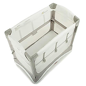 Arm’s Reach Mini Ezee 3 in 1 Co-Sleeper Folding Bedside Bassinet and Play Yard Featuring Breathable Mesh Sides with Side Pockets for Storage and 4-Inch Sleeping Nest Height