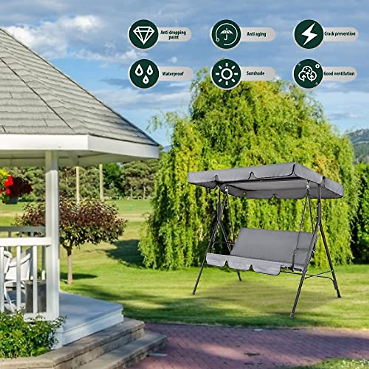 Patio Swing Cushion Cover, All Weather Patio Swing Cover Canopy Cover, 59x20x4in Waterproof Dustproof Swing Chair Protector, Patio Swing Cushion Cover Replacement for Courtyard & Garden