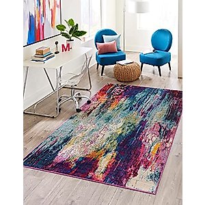 Unique Loom Chromatic Collection Modern Colorful & Vibrant Abstract Area Rug for Any Home Décor, 8 ft x 10 ft, Multi/Light Blue