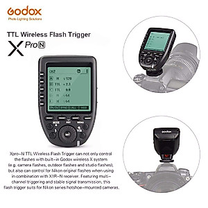 Godox Camera Flash Trigger Xpro-N for Nikon Wireless Remote 2.4GHz 1/8000s HSS TTL-Convert-Manual Large Screen Design Customizable Functions