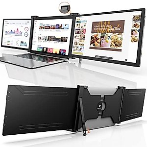 LIMINK 15.4" Portable Triple Monitor for 15.6-18.5” Notebooks | 1080P IPS Double Freestanding Narrow-Bezel Laptop Screen Extender | Compatible with MacOS & Windows | Powered by USB-C & HDMI