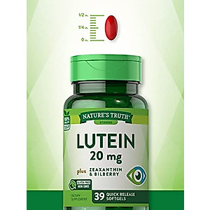 Lutein and Zeaxanthin Supplement | 20mg | 39 Softgels | with Bilberry | Non-GMO & Gluten Free | by Nature's Truth
