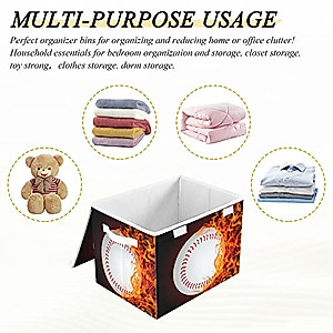 Kigai Fired Baseball Storage Basket with Lid,Collapsible Storage Box Fabric Storage Bin for Closet,Office,Bedroom,Nursery