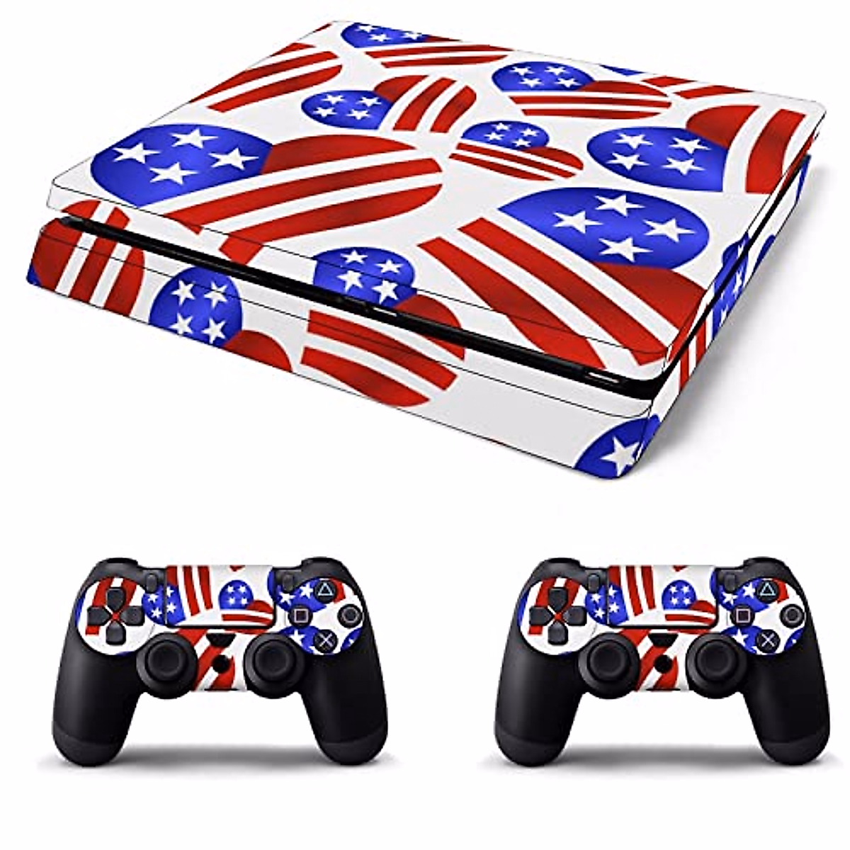 USA Colors Hearth Shape Sticker for P-S4 Controller Full Protective Skin Cover Design Wrap Decal Sticker Compatible with P-S4 Print