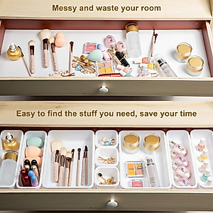 BYCY 18 Pcs White Drawer Organizers Trays Set Drawer Dividers for Kitchen Office Bathroom, Interlocking Bin Pack (18 Pieces)