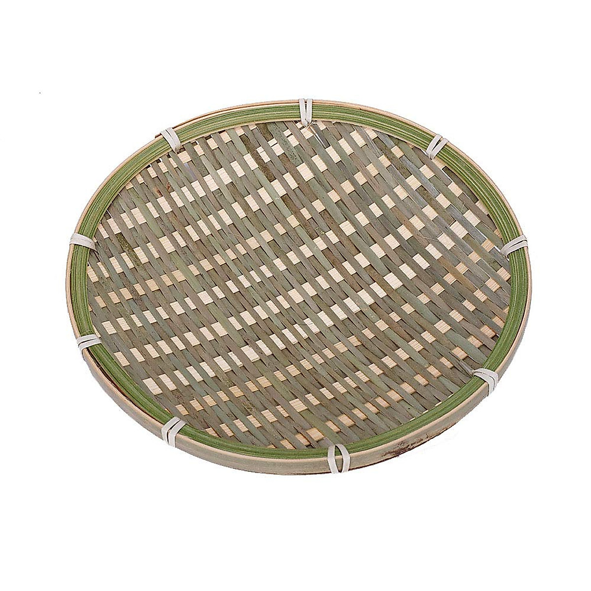 100% Handmade Woven Bamboo Flat Tray for Fruit Basket Shallow Snack Holder Food Container for Dinning Kitchen Table Perfect Decor Delicate Weaved Serving Tray (Round, Large/12)