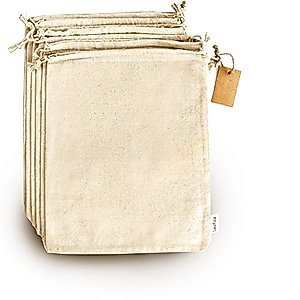 Cotton Storage Bags with Drawstrings X-Large 14x17 Multipurpose 6 Pcs - Canvas Fabric Bread Bags - Bulk Food Produce - Reusable Muslin bags - Natural Cotton Potato Onion Storage Bags - Shoe Bags by Leafico
