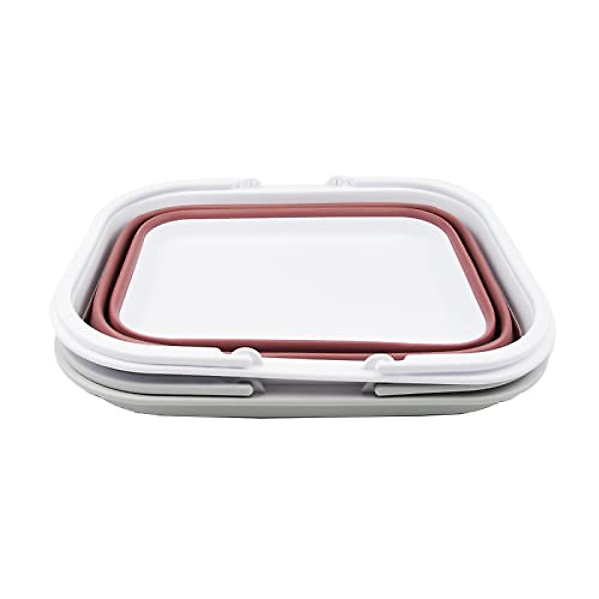 SAMMART 15L (4 Gallons) Collapsible Basket with Handle - Portable Outdoor Picnic Basket/Crater - Foldable Shopping Bag - Space Saving Storage Container (Dark Sea Green + Dusky Pink)