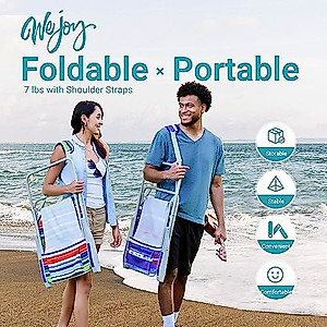 #WEJOY Folding High Back Beach Lawn Chair, Portable Lightweight Outdoor Compact Chairs with Hard Arms Shoulder Strap Pocket for Adults Outside Patio Camping Festival Sand,300 lbs, Heavy Duty Chair