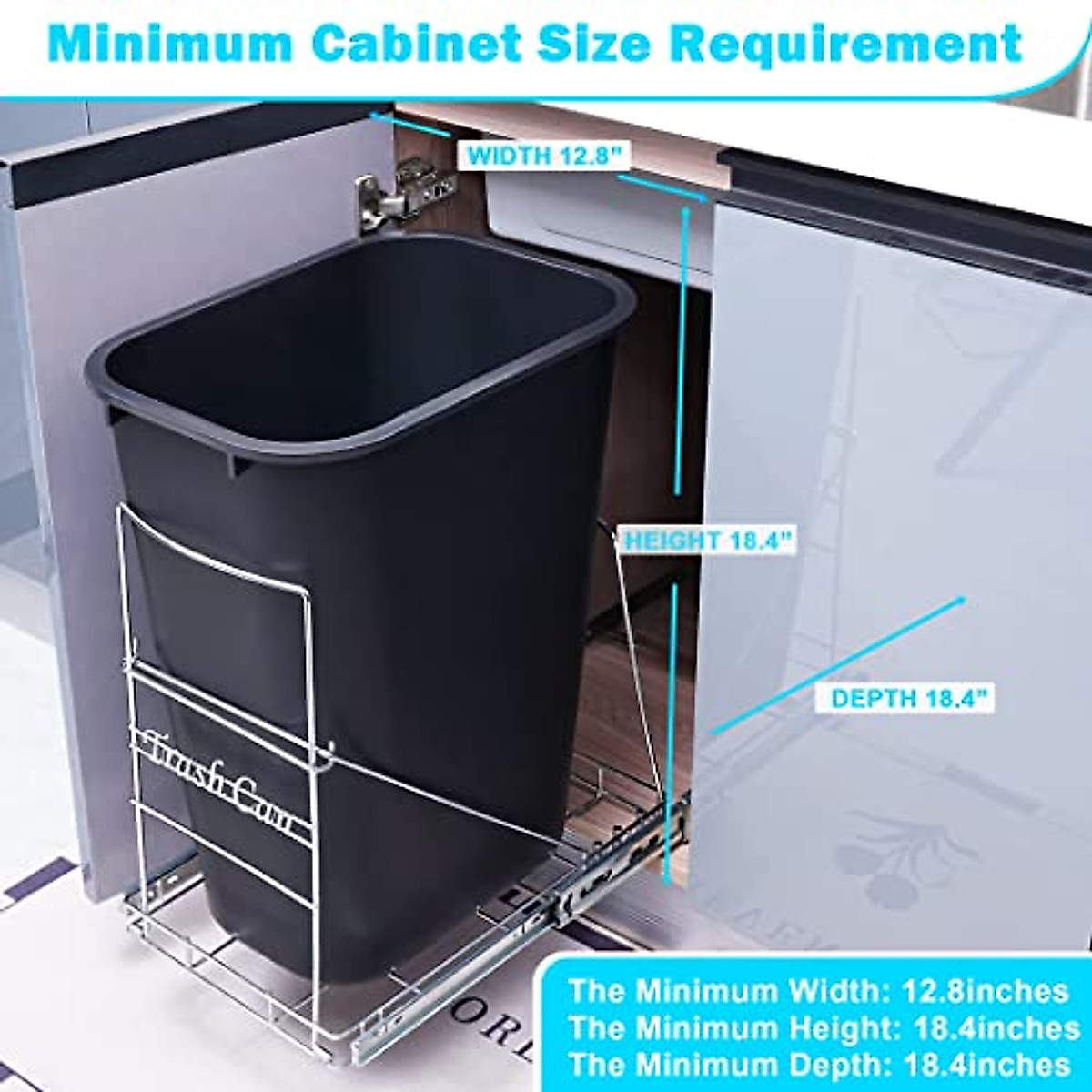 TERMATH Pull Out Trash Can Under Cabinet, Kitchen Adjustable Sliding Waste Bin Shelf, Roll Out Garbage Can Holder Frame, Trash Can Not Included