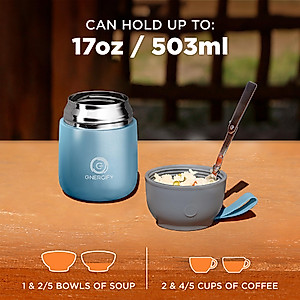 ENERGIFY Vacuum Insulated Food Jar Wide Mouth 17 Oz Soup Thermo with Folding Spoon - Thermal Lunch Containers for Kids & Adults - Leak Proof Stainless Steel Thermos for Hot Food Keep 12H and Cold 24H