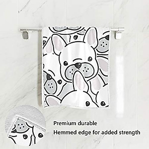BOOBERT Large Hand Towels Dog French Bulldog Puppy 15 x 30 Inch Super Absorbent Soft Fingertip Towels Multipurpose for Hand Face Bathroom Gym