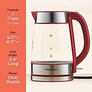 Speed-Boil Water Electric Kettle, 1.7L 1500W, Coffee & Tea Kettle Borosilicate Glass, Wide Opening, Auto Shut-Off, Cool Touch Handle, LED Light. 360° Rotation, Boil Dry Protection