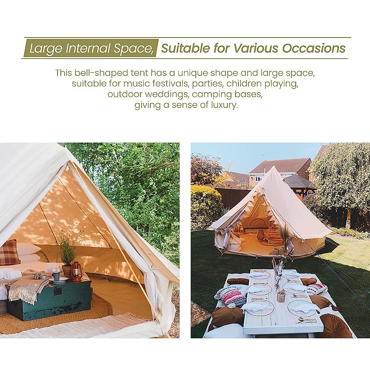 MC TOMOUNT Canvas Tent Bell Tent Yurt with Stove Jack Zipped Removable Floor for Glamping Truck Car Camping