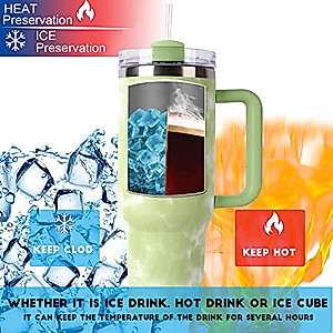 40 oz Tumbler with Handle, 2.0 Reusable Vacuum Tumbler, Insulated Tumbler With Lid and Straws, Insulated Cup, Maintains Cold Heat and Ice for Hours (Tie Dye Green)