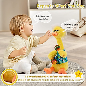 MILEGI Talking Duck Toy Repeats What You Say Dancing Duck Baby Toys for Kids Toddlers Infants Mimicking Singing Duck Stuffed Animal Plush Toys Shaking Head Electric Interactive Animated Toy