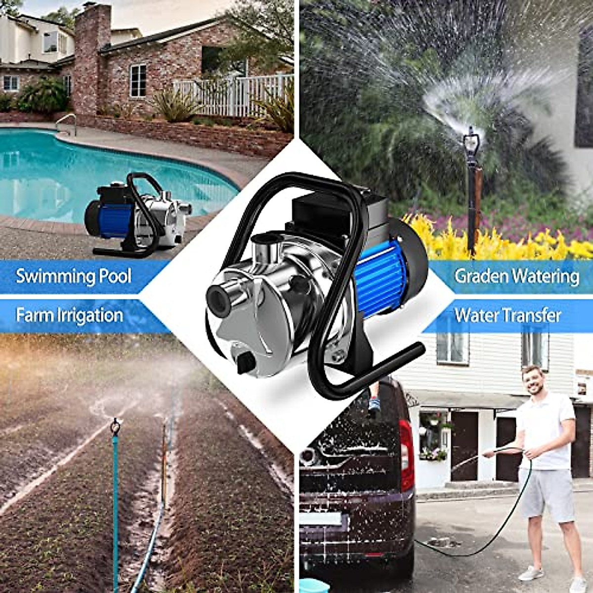 BOSEN Portable Shallow Well Pump - 1.6HP Steel Electronic Pressure Garden Pump, Power 1200W/1.6HPWater Transfer Draining Irrigation Pump for Home Lawn or Garden.