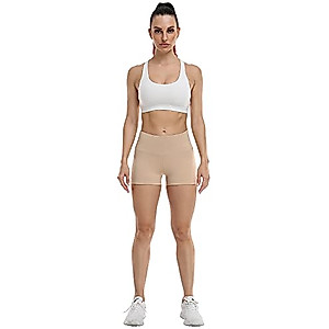 CHRLEISURE High Waisted Spandex Biker Shorts, Workout Booty Soft Yoga Shorts for Women (3" Nude, S)