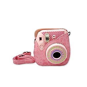 Cartoon PU Leather Shoulder Case with Free Shoulder Strap for Fujifilm Instax Mini 8 - Pink