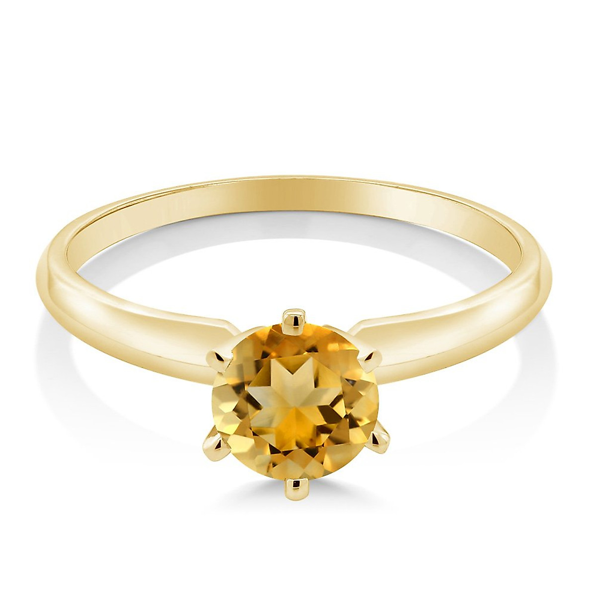 Gem Stone King 14K Yellow Gold Yellow Citrine Gemstone Birthstone Engagement Solitaire 6-Prong Ring For Women (0.70 Cttw, Gemstone Birthstone, Available In Size 5, 6, 7, 8, 9)
