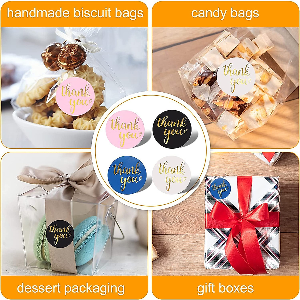 800Pcs Thank You Stickers 1.5", 4-Color Thank You Stickers Roll, Thank You for Small Business Adhesive Sticker Labels, Round Stickers for Business, Birthdays, Weddings, Giveaways, Party